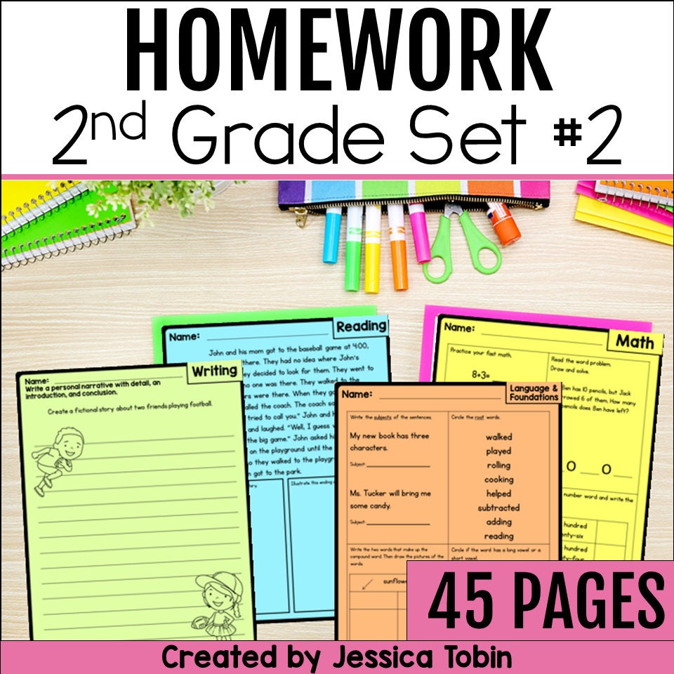 2nd Quarter 2nd Grade Homework With Folder Cover, ELA and Math Review ...
