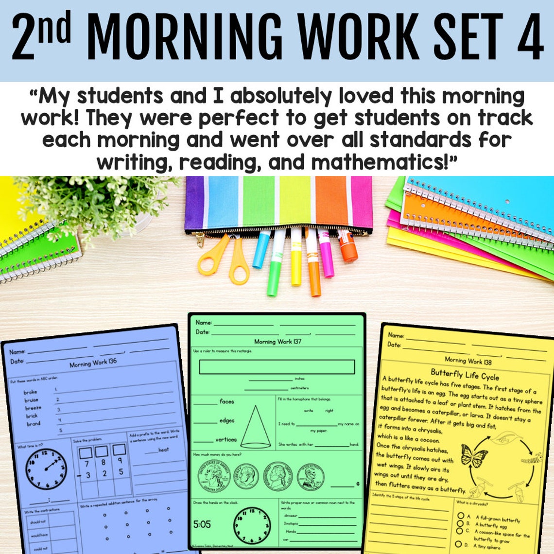 4th Quarter Morning Work 2nd Grade - Math, Phonics, ELA Review ...