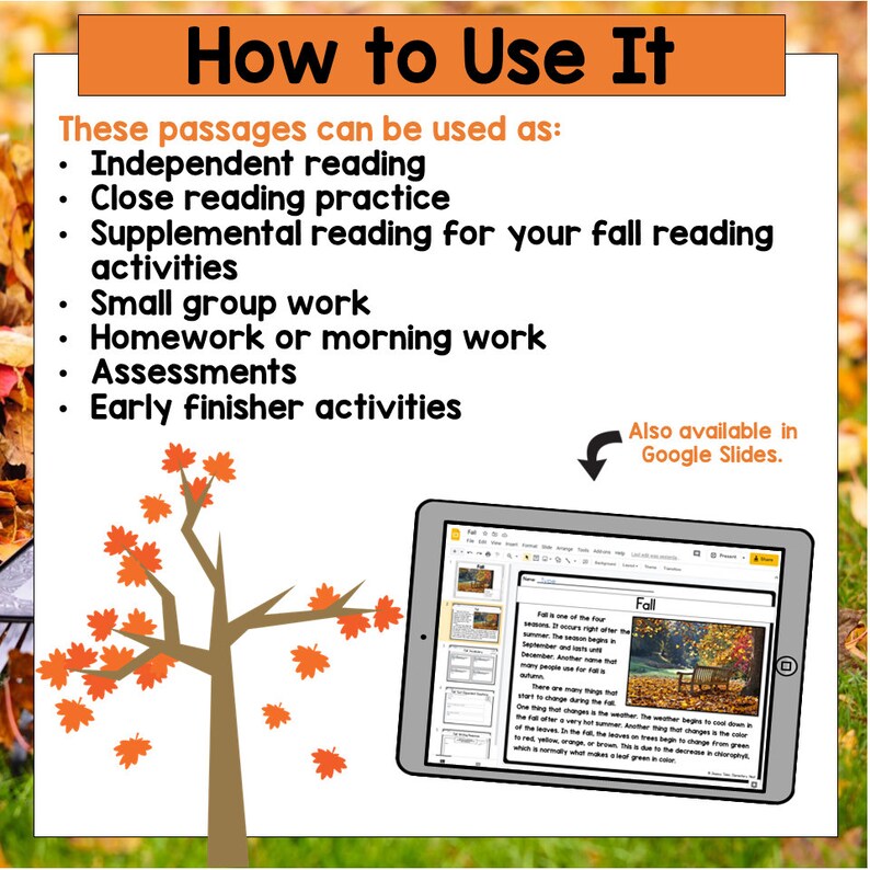 Close Reading Passages Fall Reading Comprehension Fall Nonfiction ...