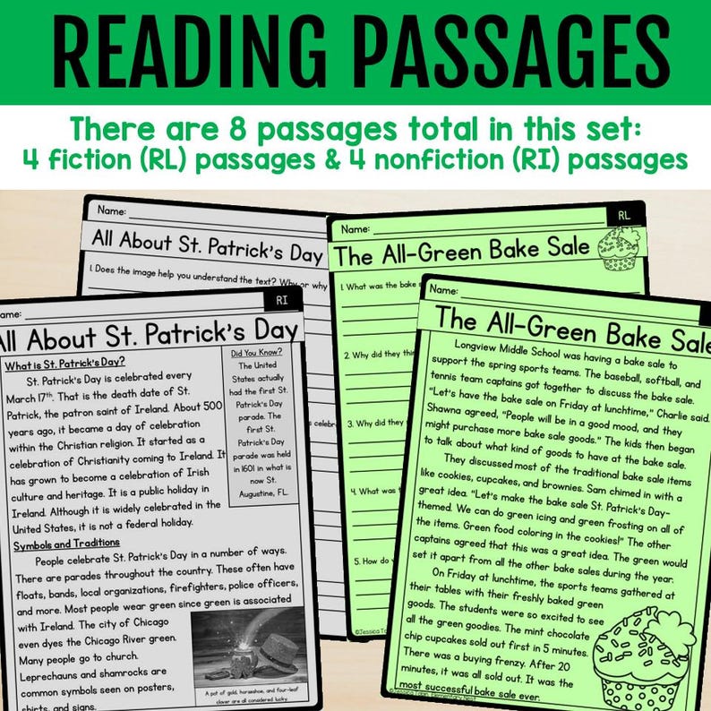 St. Patrick's Day Standards Based Reading Comprehension 3rd & 4th Grade ...
