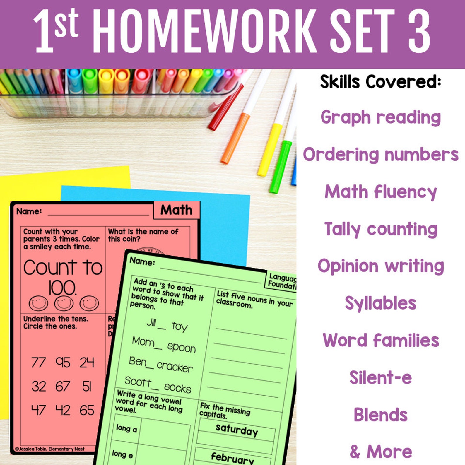 3rd Quarter 1st Grade Homework With Folder Cover, ELA and Math Review ...