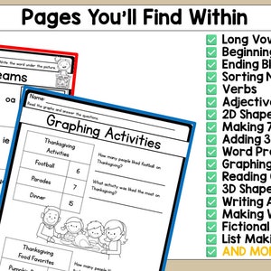 November Worksheets Math, Writing, Language Thanksgiving Veterans Day ...