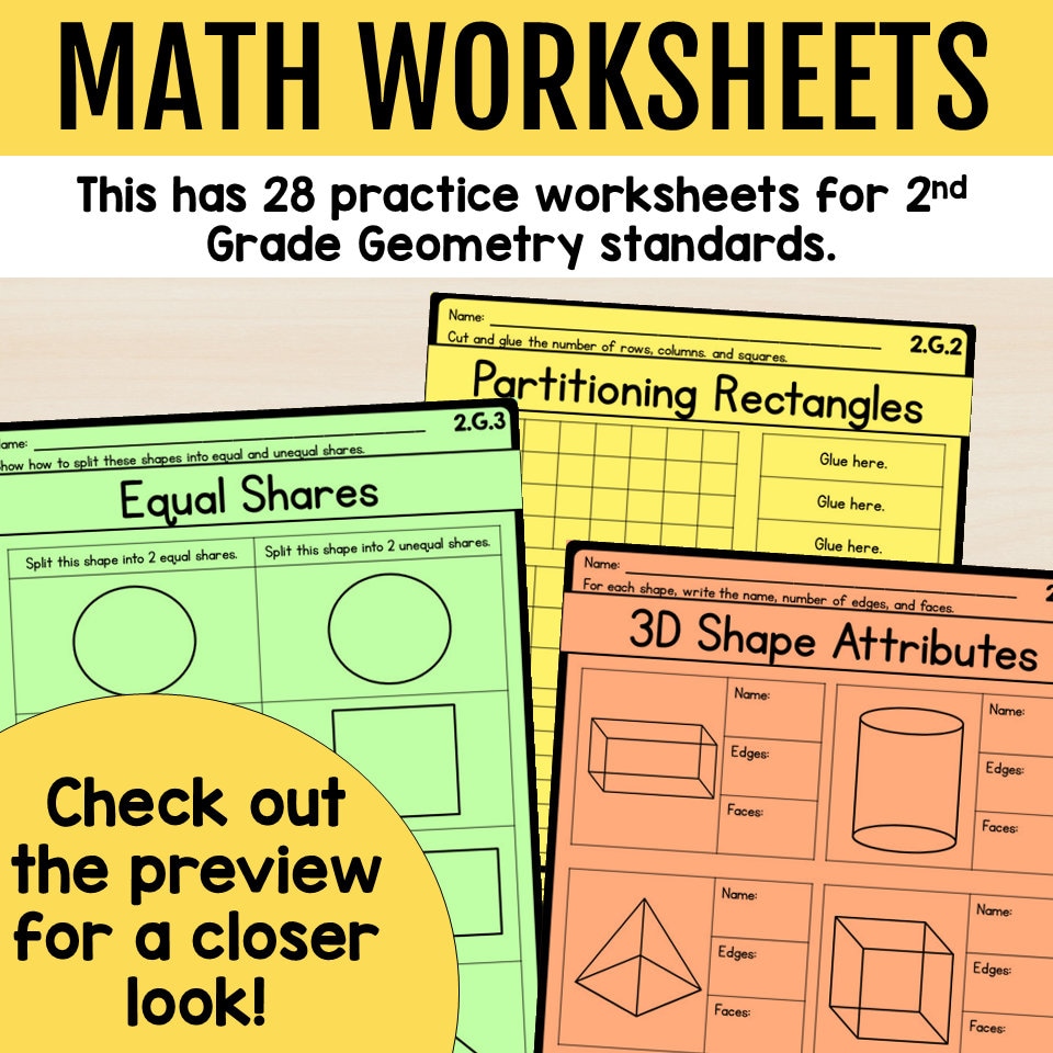2D Shapes 3D Shapes Worksheets, Fractions, Partitioning 2nd Grade ...
