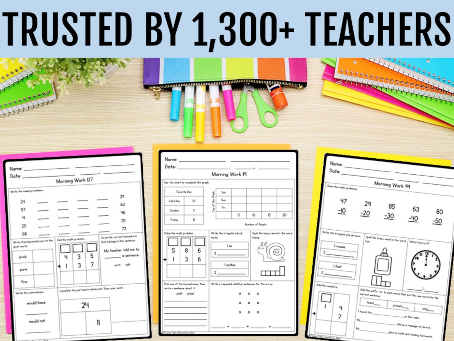 2nd Grade Morning Work - Math, Grammar, ELA Review Worksheets With ...