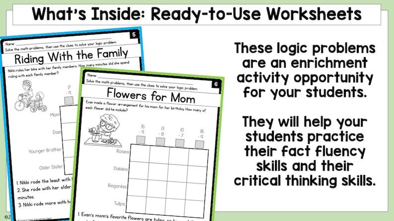 Logic Puzzles, Math Subtraction Problems, Enrichment- Early Finishers ...
