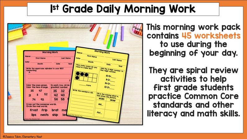 2nd Quarter First Grade Morning Work - Math, Grammar, and Reading ...