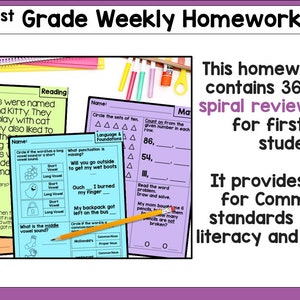 Homework, 1st Grade Homework, Weekly Homework W/ Homework Folder Cover ...