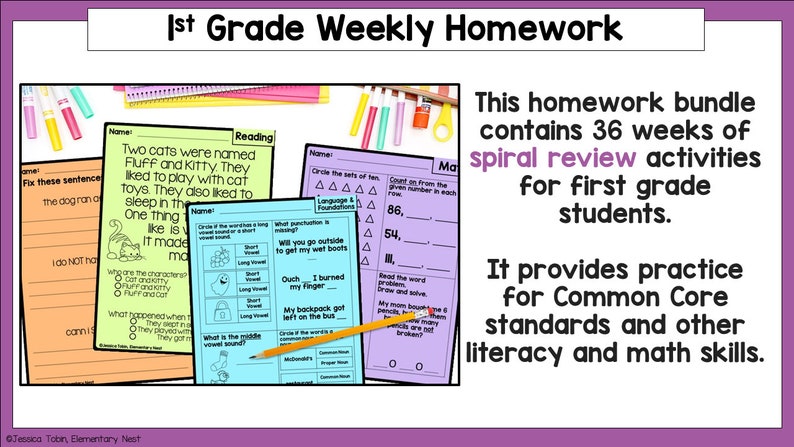 Homework, 1st Grade Homework, Weekly Homework W/ Homework Folder Cover ...