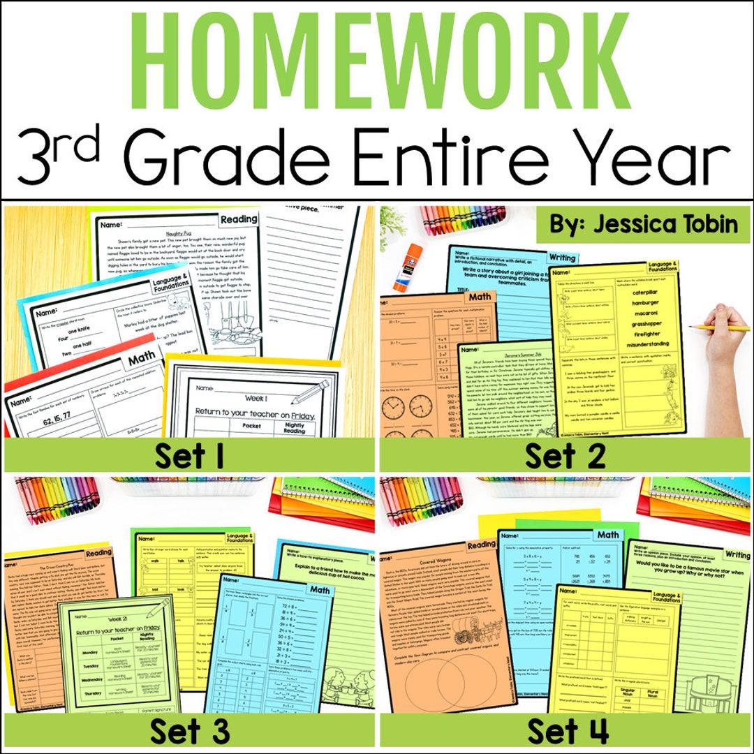 Weekly 3rd Grade Homework ELA & Math Review Third Grade Full Year No ...
