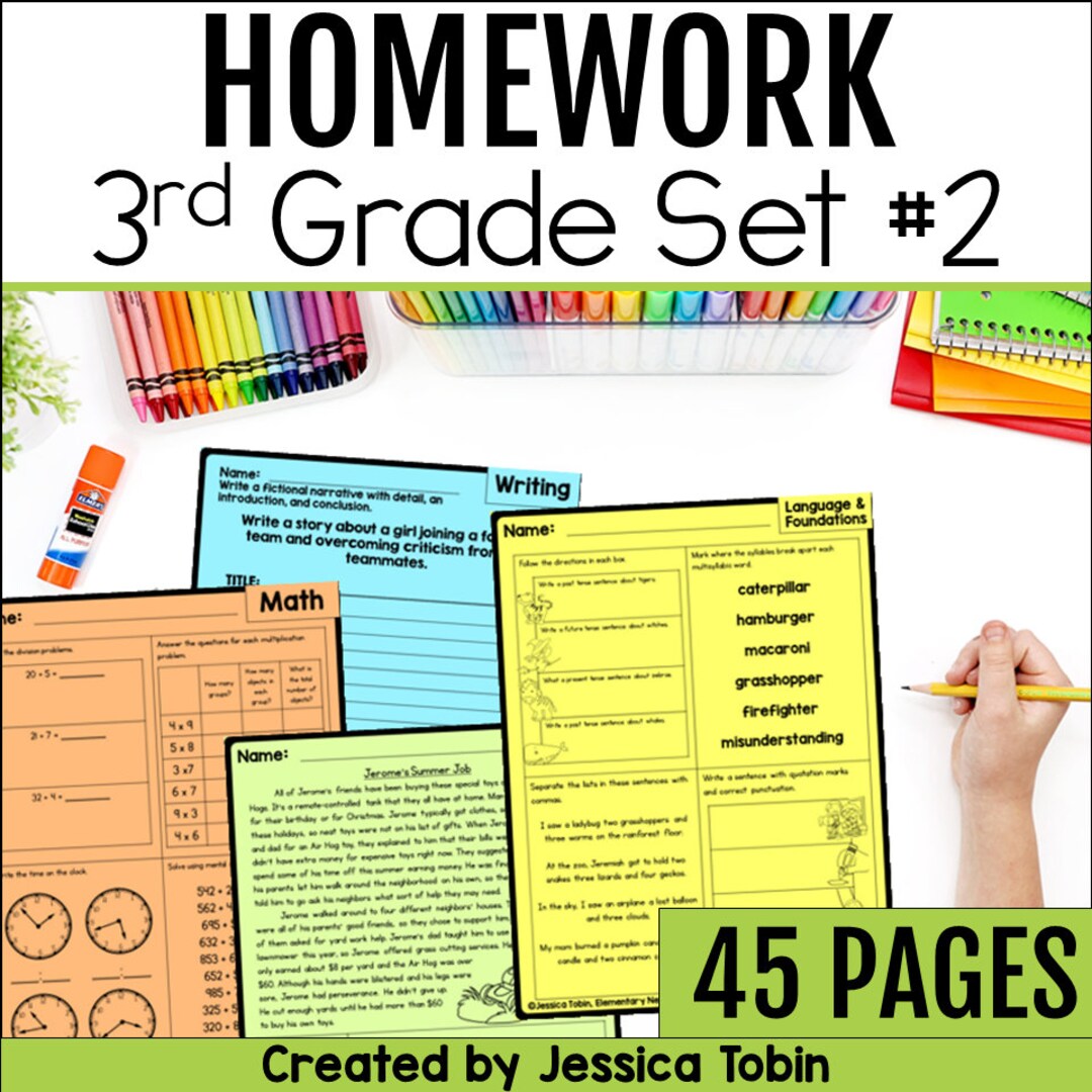 2nd Quarter 3rd Grade Homework With Folder Cover, ELA and Math Review ...