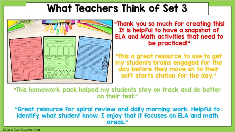 3rd Quarter Third Grade Morning Work - Math, Grammar, Reading Spiral ...