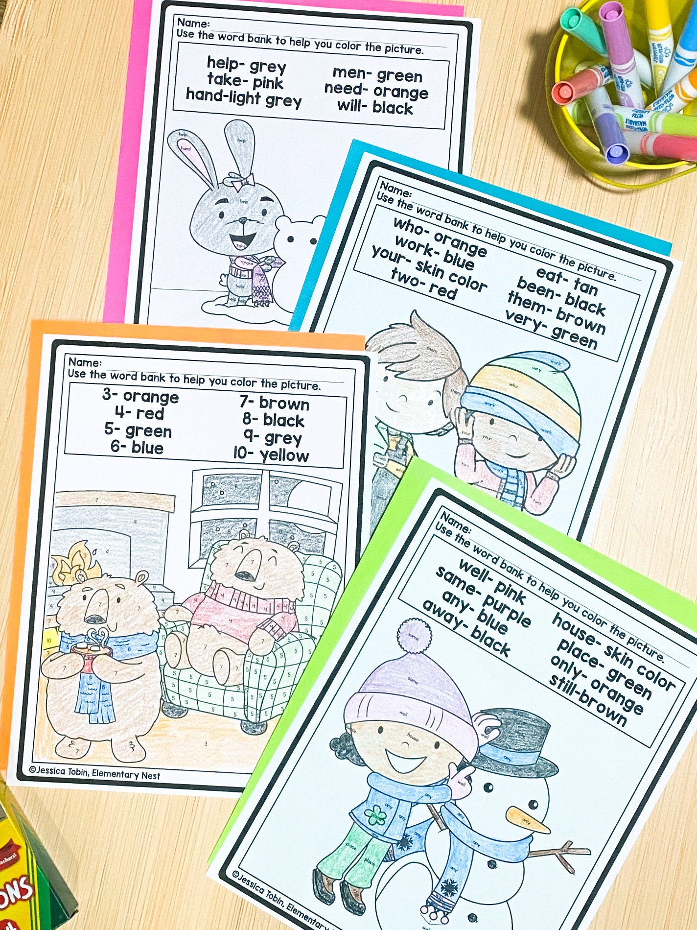 Winter Activities - Color by Number and Sight Word- Winter Coloring ...