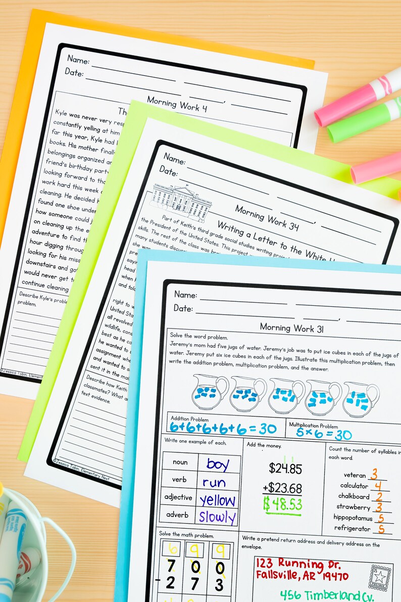 3rd Quarter Third Grade Morning Work - Math, Grammar, Reading Spiral ...