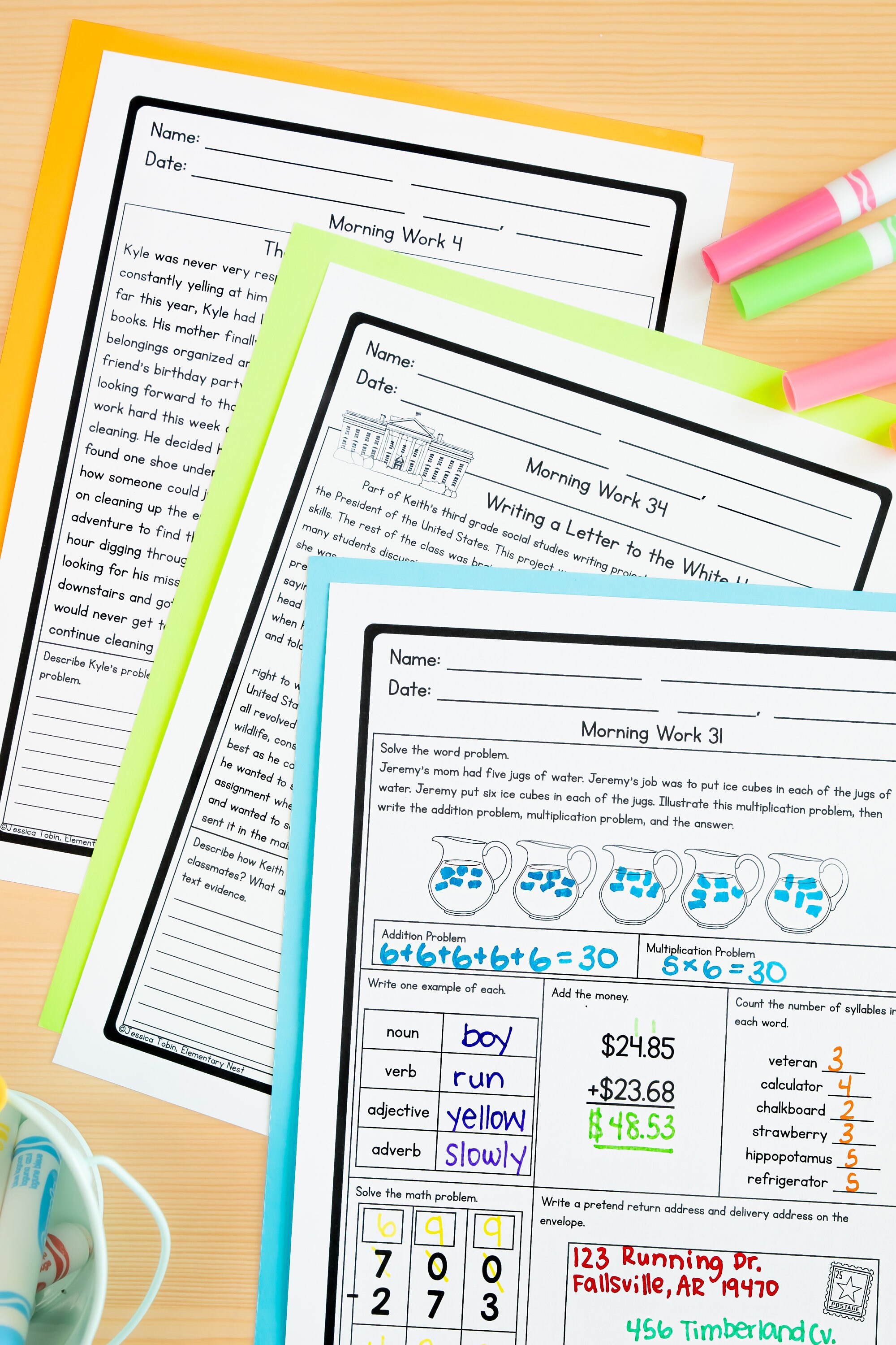 3rd Quarter Third Grade Morning Work - Math, Grammar, Reading Spiral ...