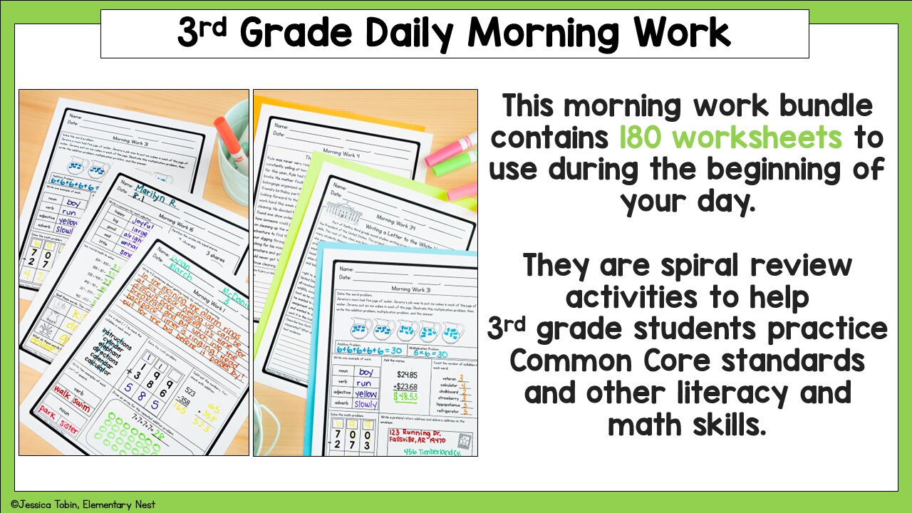 Morning Work 3rd Grade Bundle - Packets With Binder Cover, Spiral ...