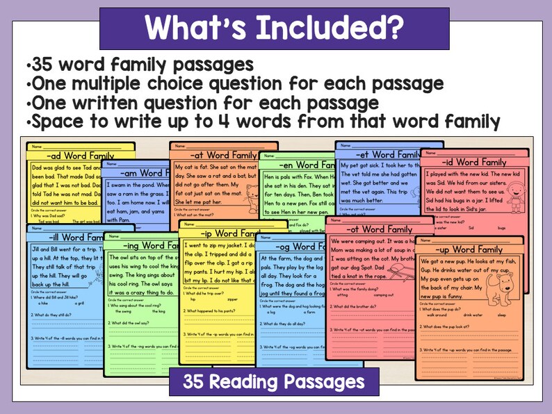 Decodable Readers: CVC Word Family Reading Passages (PDF) - Etsy