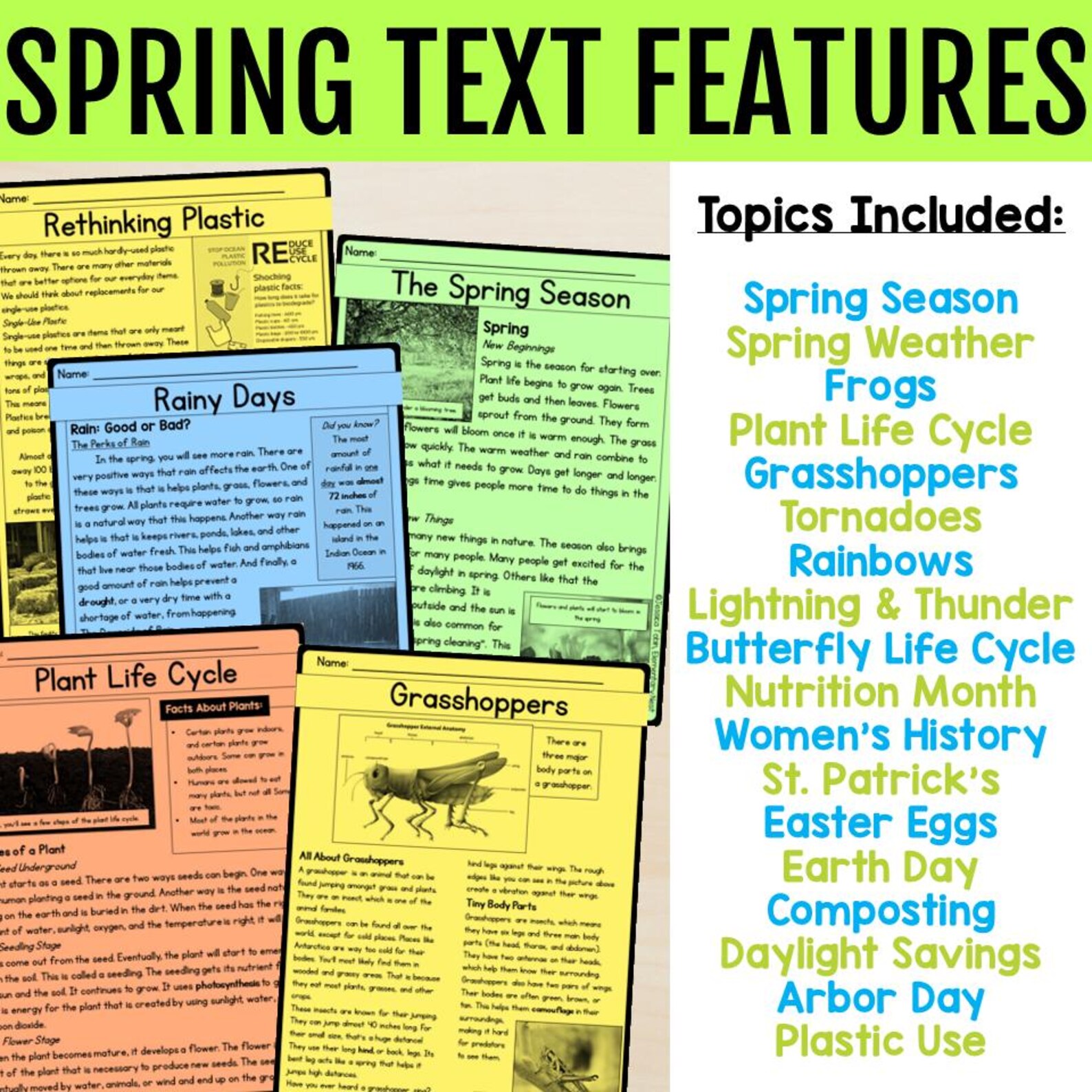 Spring Reading Comprehension Passages and Question 2nd 3rd Grade Text ...