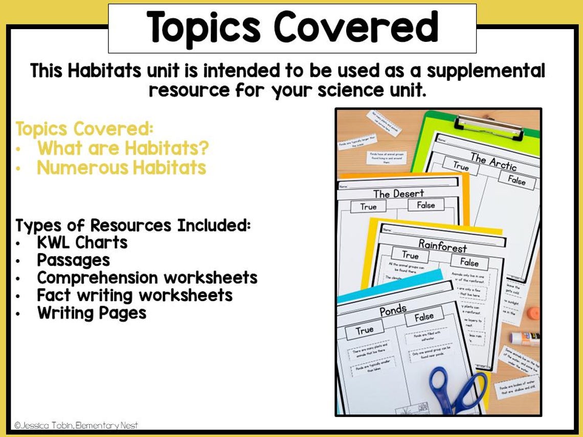 Habitats Worksheets and Reading Passages and Review, Animal Habitats ...