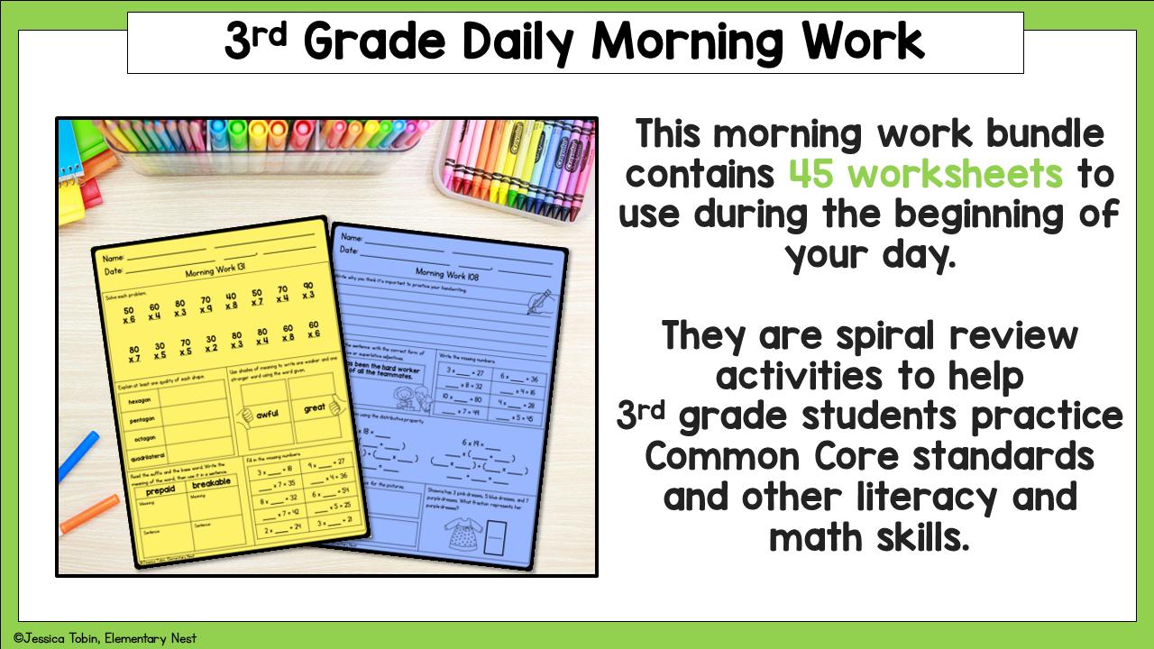 3rd Quarter Third Grade Morning Work - Math, Grammar, Reading Spiral ...