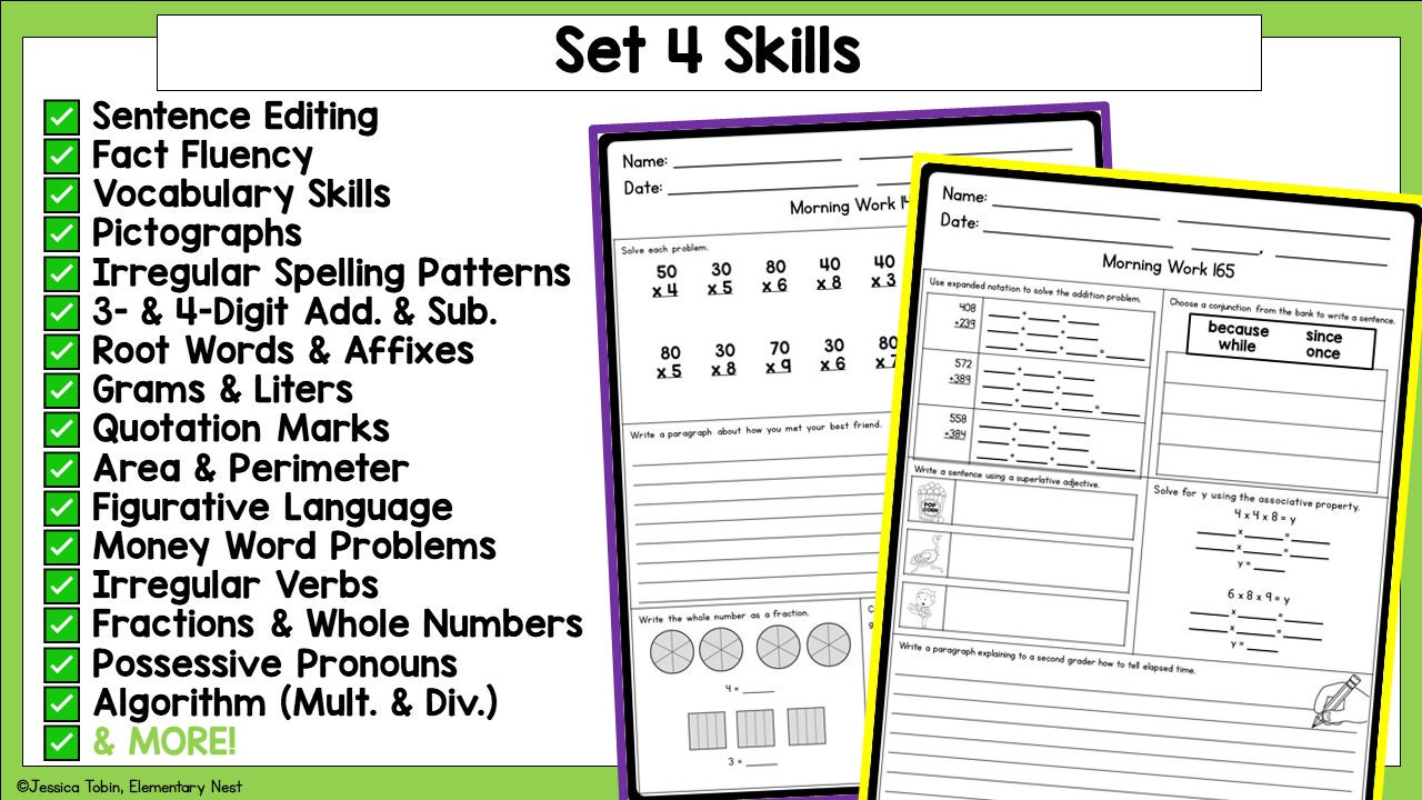Morning Work 3rd Grade Bundle - Packets With Binder Cover, Spiral ...