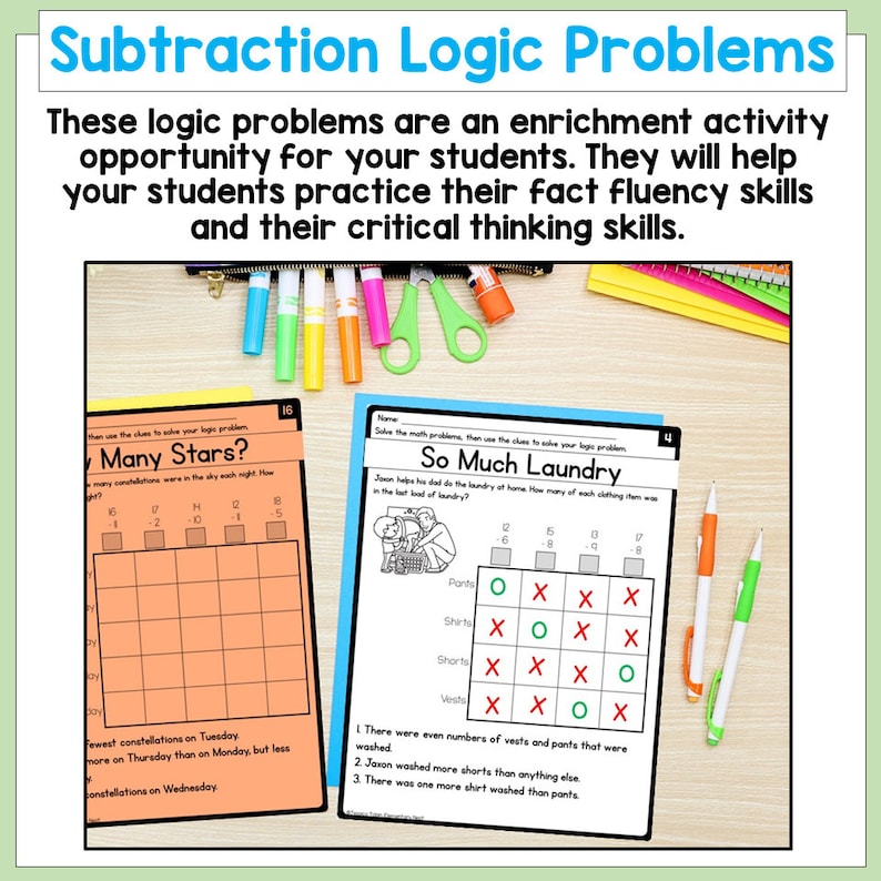 Logic Puzzles, Math Subtraction Problems, Enrichment- Early Finishers ...