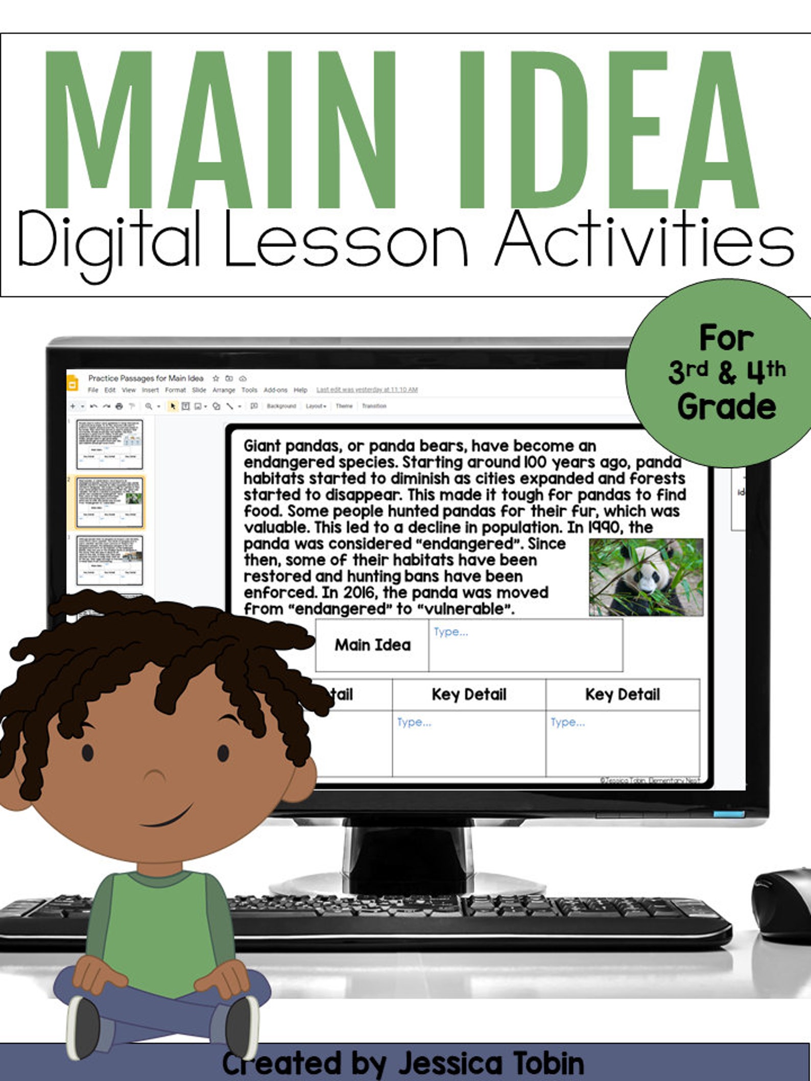 Digital Main Idea and Key Details Graphic Organizer 4th 3rd Grade Main ...