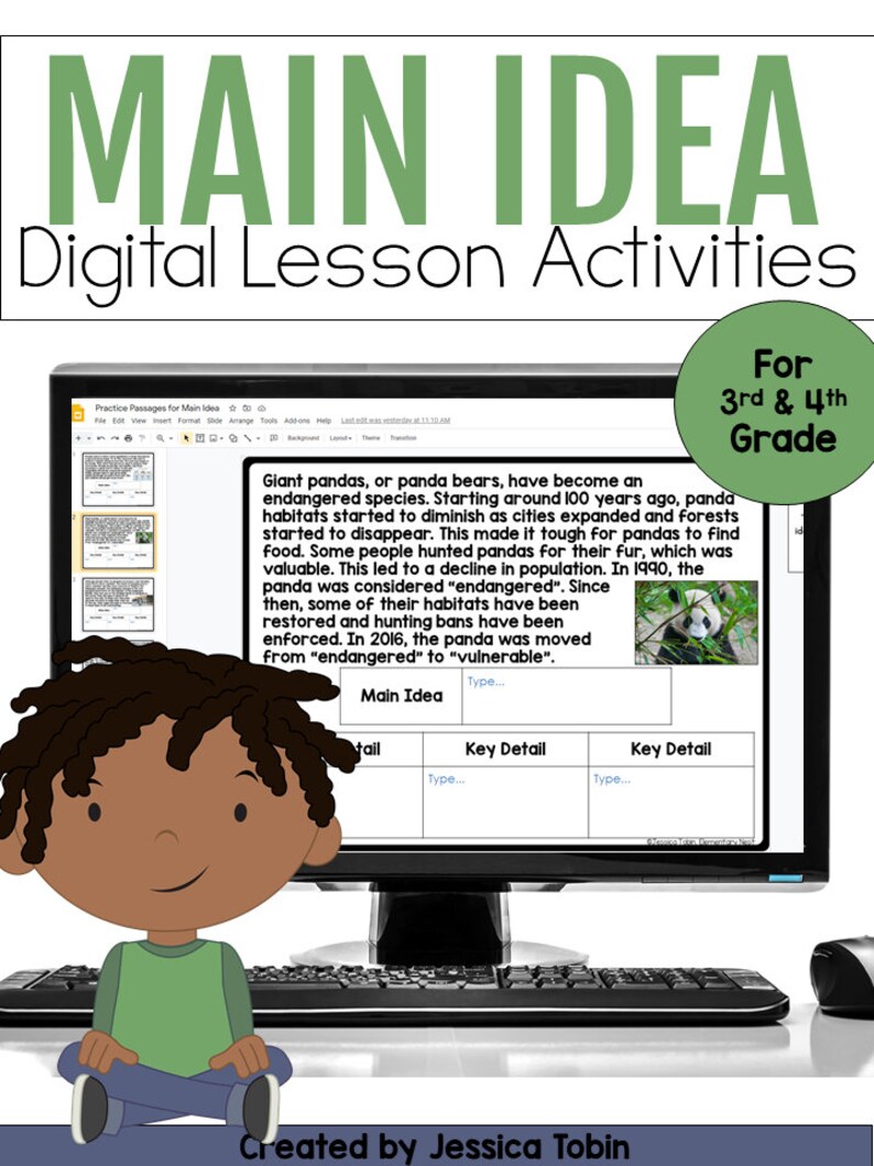 Digital Main Idea and Key Details Graphic Organizer 4th 3rd Grade Main ...