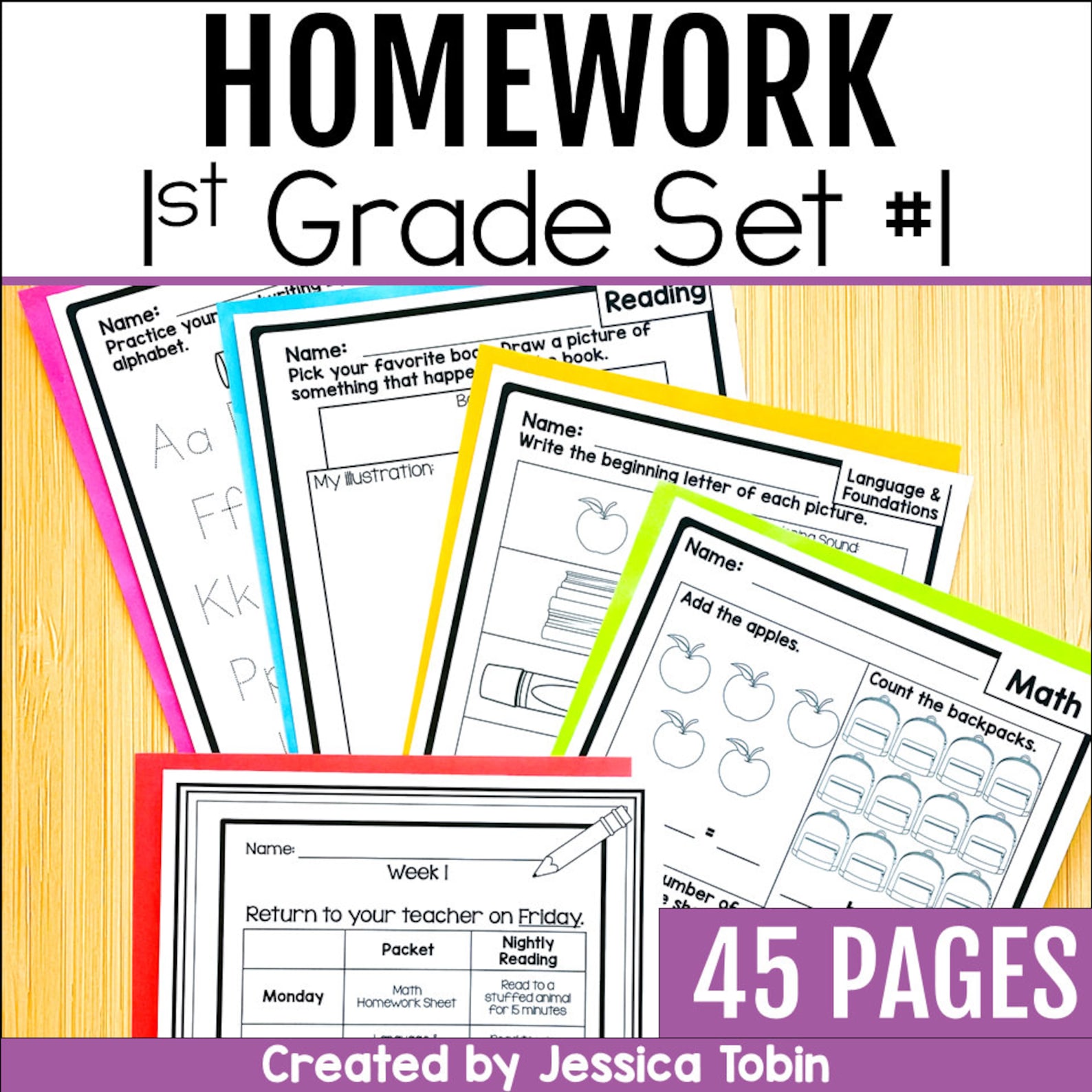 1st Quarter 1st Grade Homework With Folder Cover, ELA and Math Review ...
