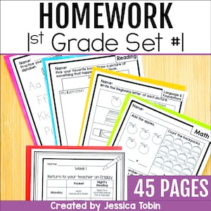 1st Quarter 1st Grade Homework With Folder Cover, ELA and Math Review ...