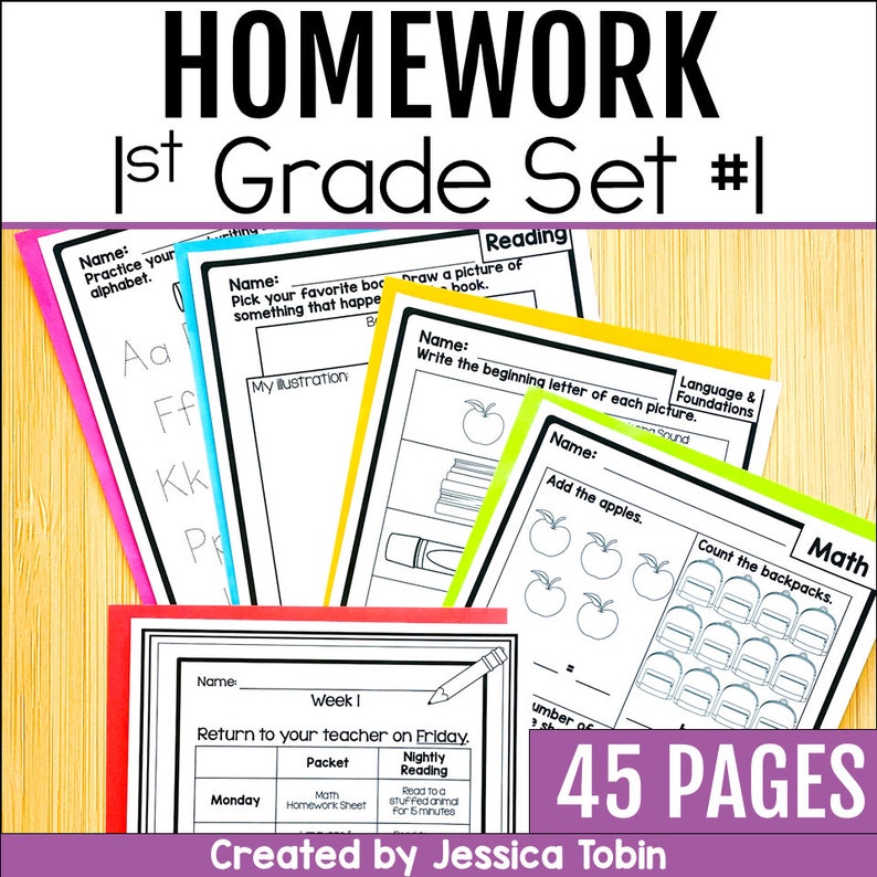 1st Quarter 1st Grade Homework With Folder Cover, ELA and Math Review ...