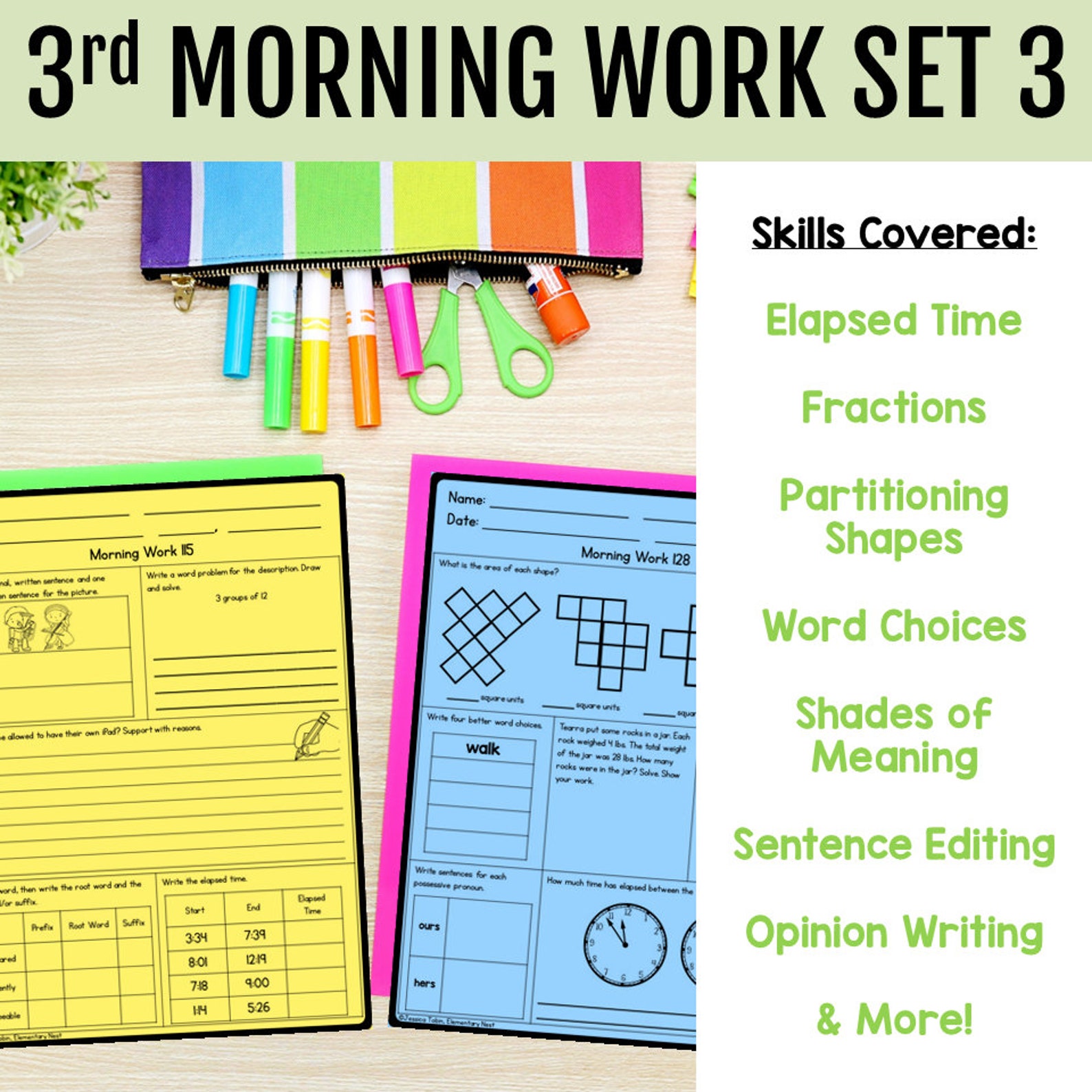 3rd Quarter Third Grade Morning Work - Math, Grammar, Reading Spiral ...
