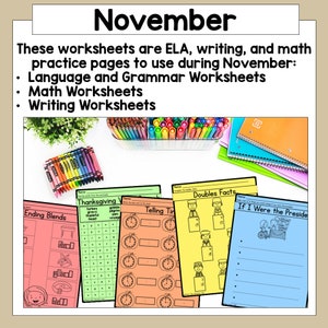 November Worksheets Math, Writing, Language Thanksgiving Veterans Day ...