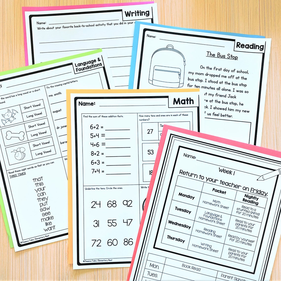 1st Quarter 2nd Grade Homework With Folder Cover, ELA and Math Review ...