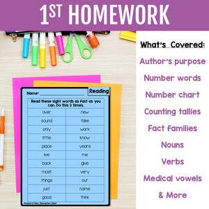 Homework, 1st Grade Homework, Weekly Homework W/ Homework Folder Cover ...