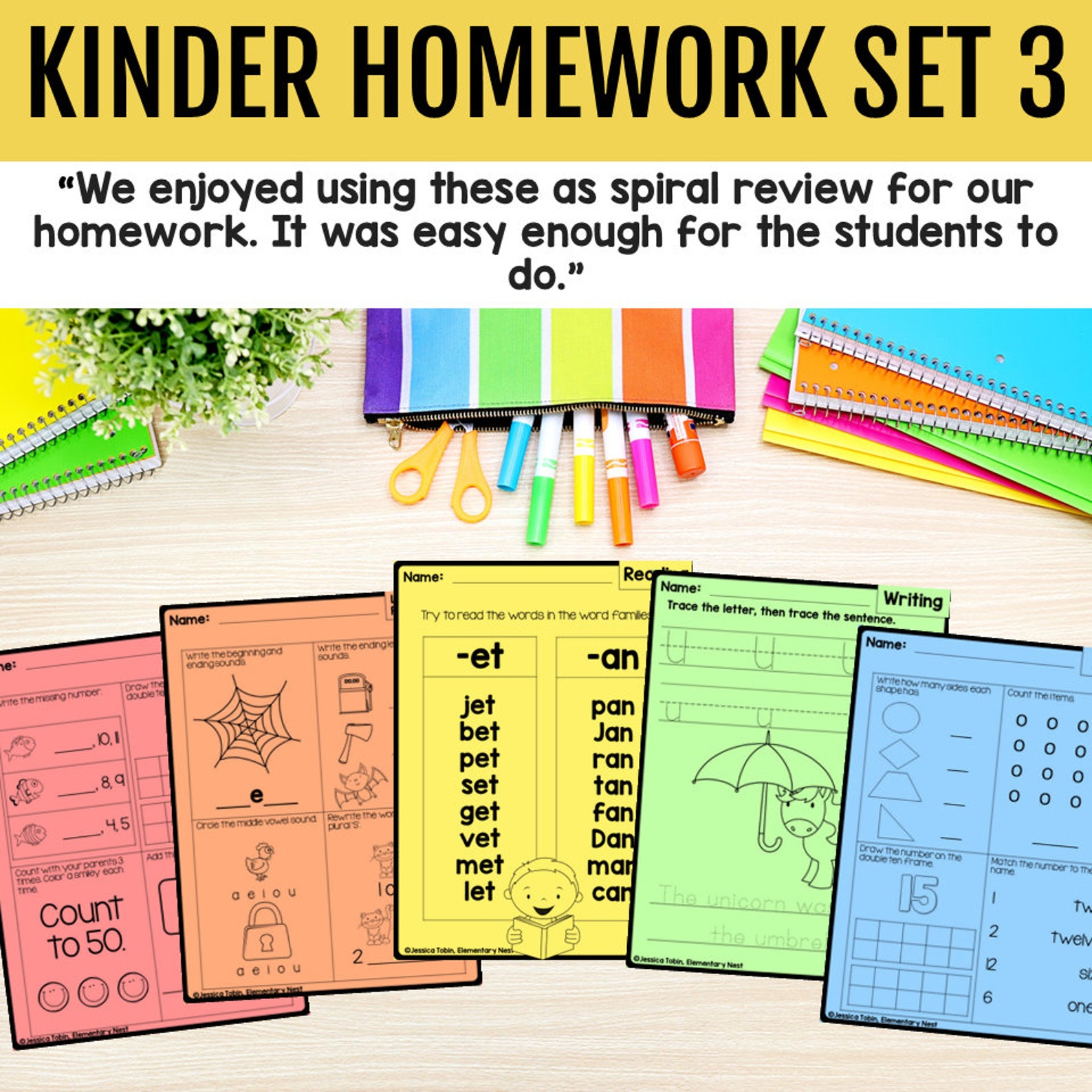 3rd Quarter Kindergarten Homework Packet With Folder Cover, ELA and ...