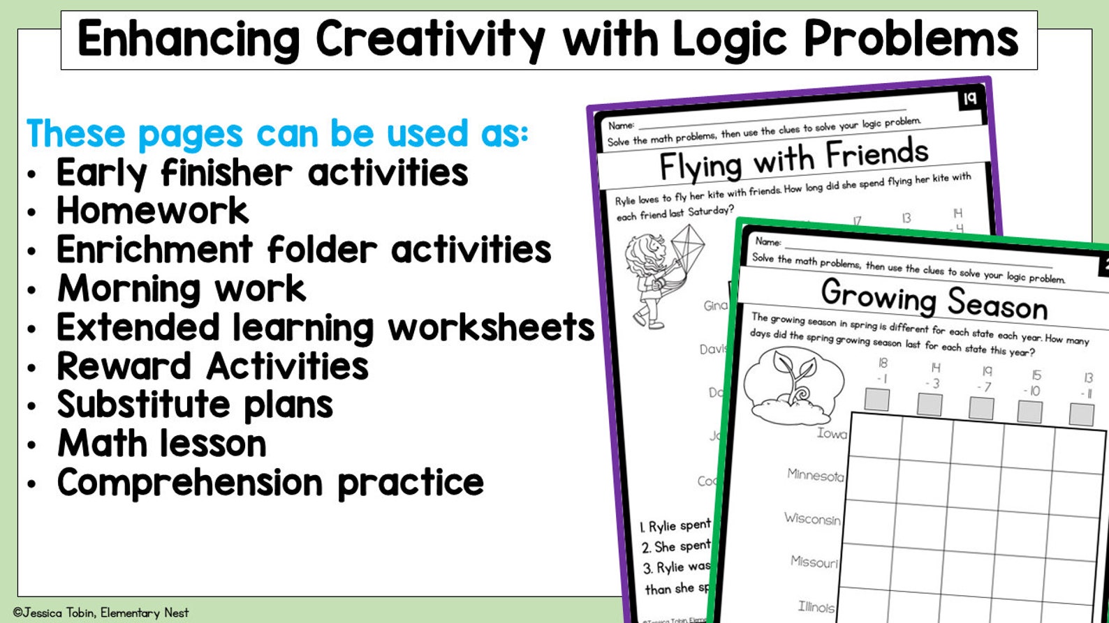 Logic Puzzles, Math Subtraction Problems, Enrichment- Early Finishers ...