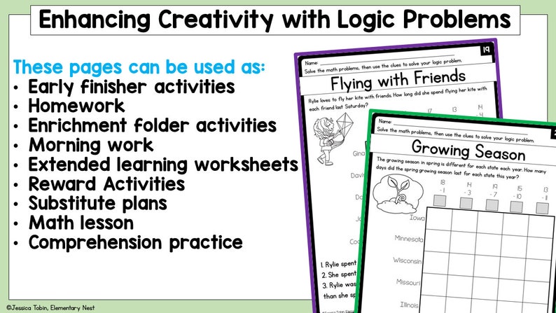 Logic Puzzles, Math Subtraction Problems, Enrichment- Early Finishers ...