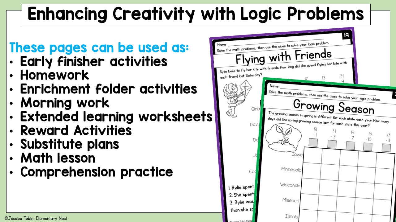 Logic Puzzles, Math Subtraction Problems, Enrichment- Early Finishers ...