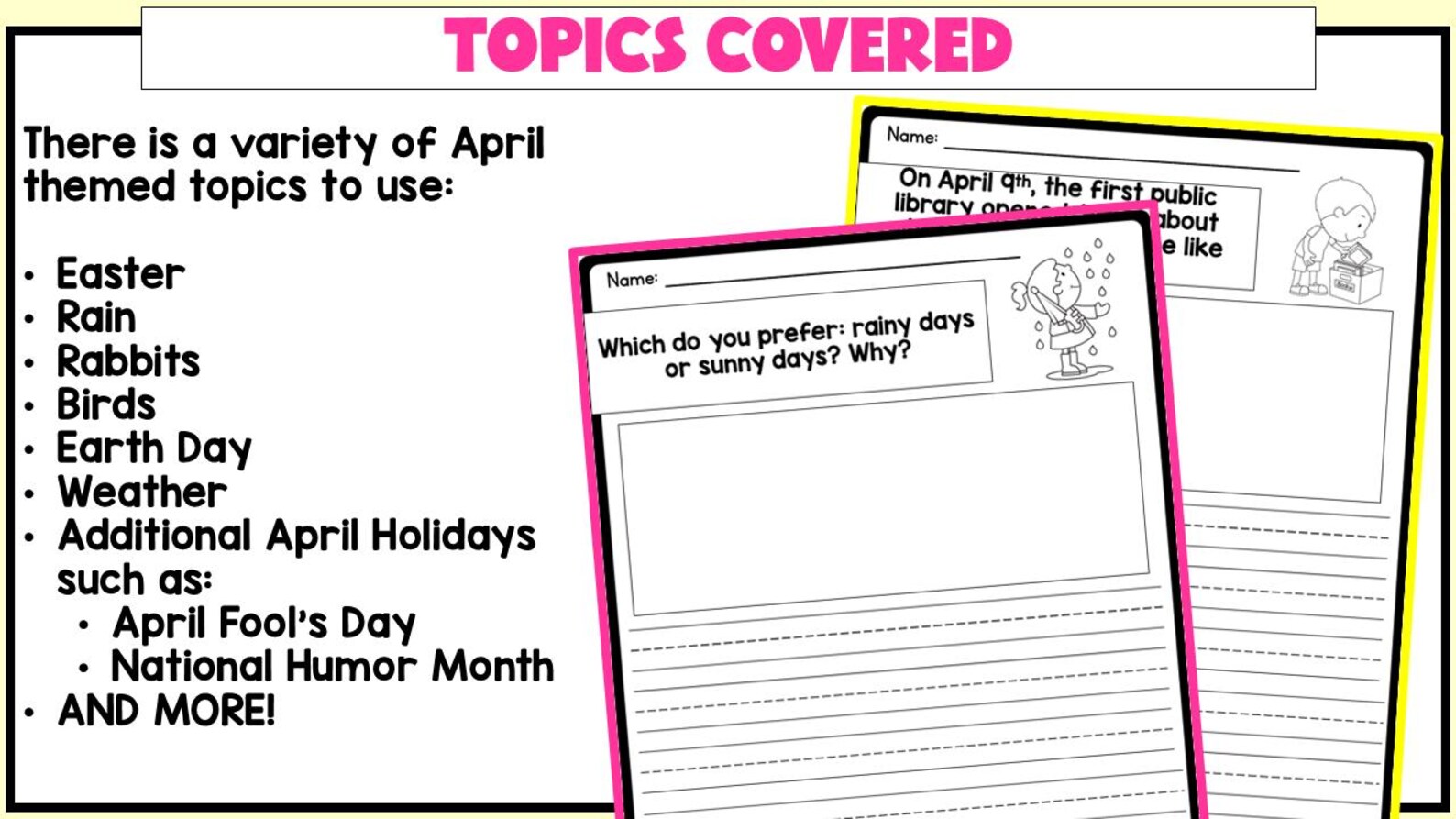 April Writing Prompts, Spring - Writing Papers, Digital Slides, or ...