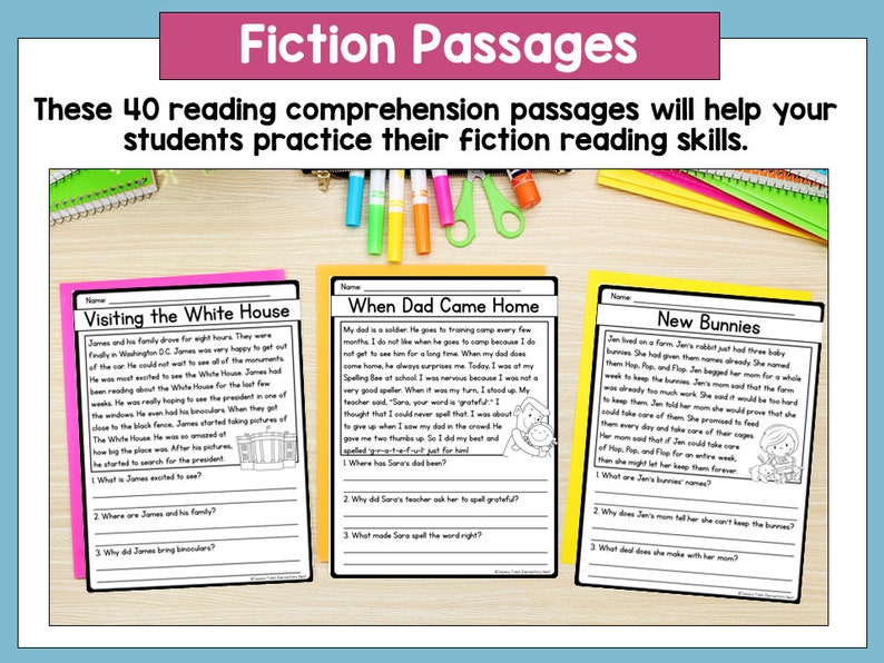 Reading Comprehension Passages & Questions 2nd Grade, Fiction Reading ...
