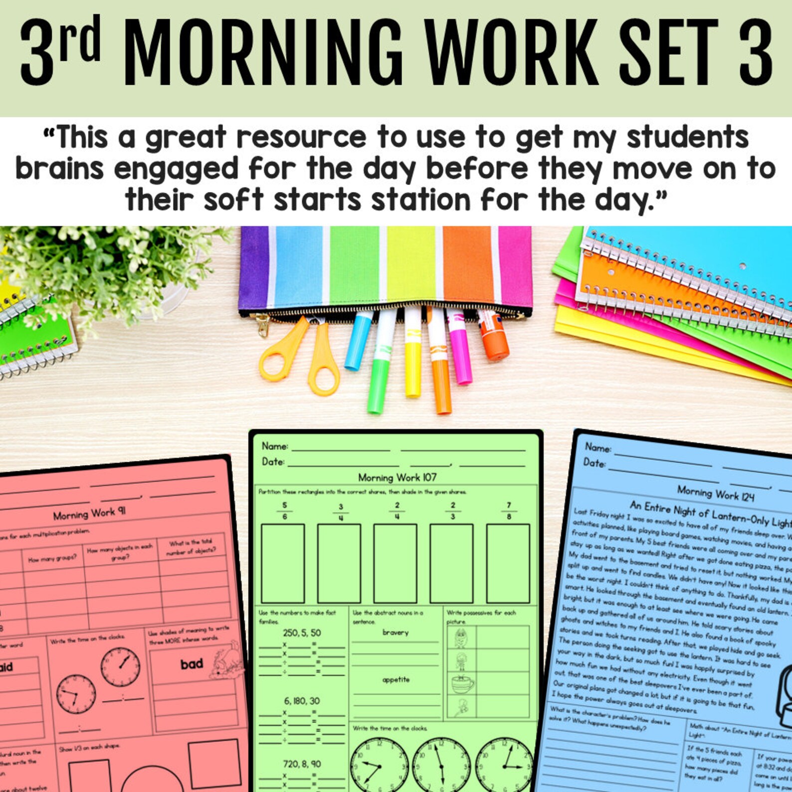3rd Quarter Third Grade Morning Work - Math, Grammar, Reading Spiral ...