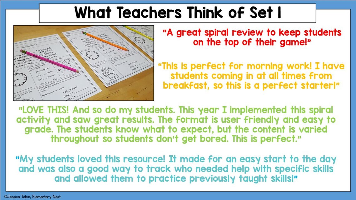 1st Quarter 2nd Grade Morning Work Set 1 Daily Second Grade Math Review ...