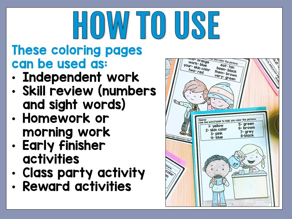 Winter Activities - Color by Number and Sight Word- Winter Coloring ...