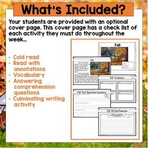 Close Reading Passages Fall Reading Comprehension Fall Nonfiction ...