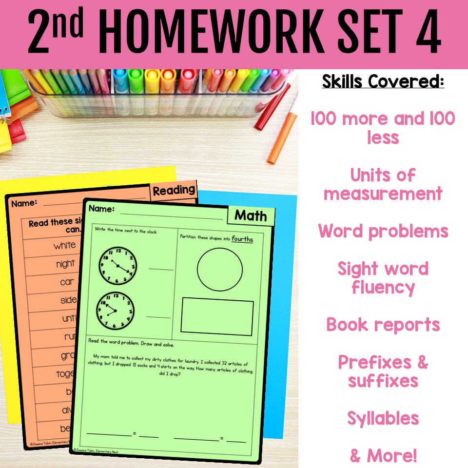 4th Quarter 2nd Grade Homework With Folder Cover, ELA and Math Review ...