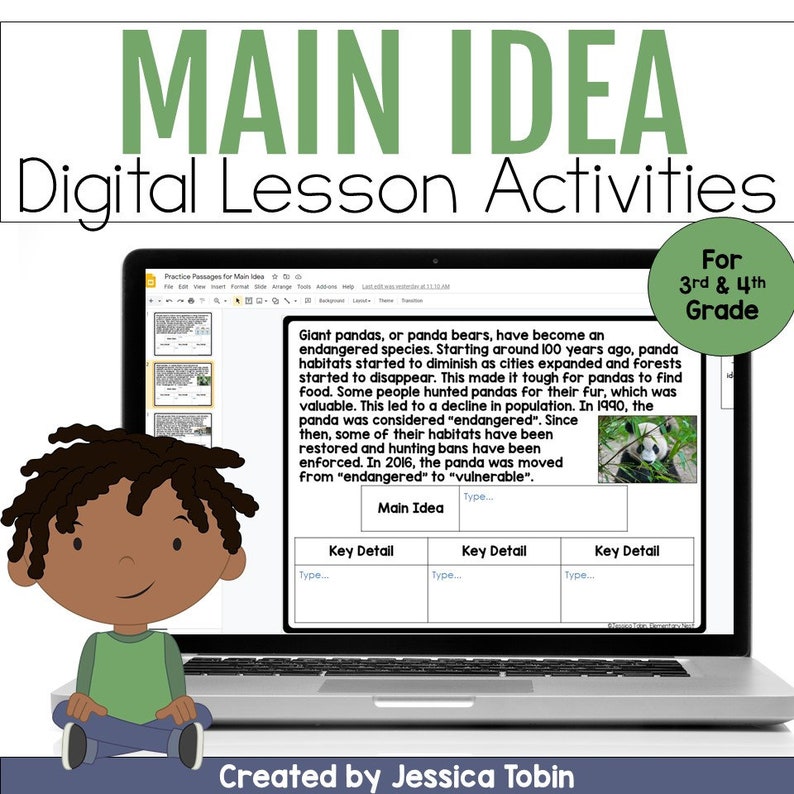 Digital Main Idea and Key Details Graphic Organizer 4th 3rd Grade Main ...