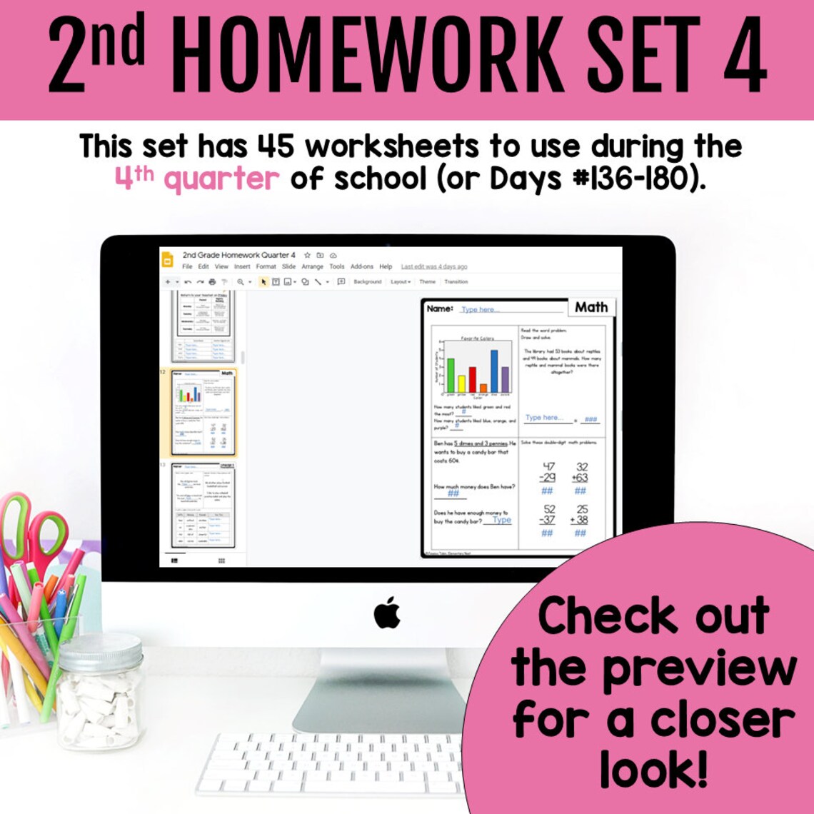 4th Quarter 2nd Grade Homework With Folder Cover, ELA and Math Review ...