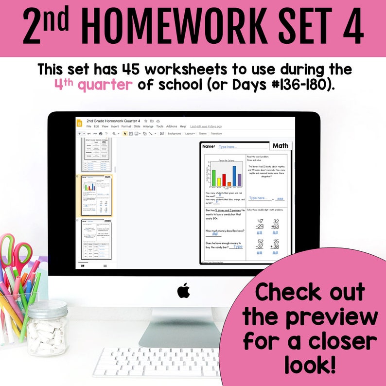 4th Quarter 2nd Grade Homework With Folder Cover, ELA and Math Review ...