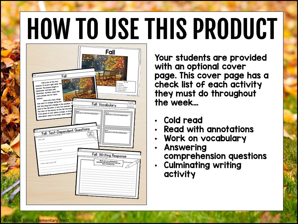 Close Reading Passages Fall Reading Comprehension Fall Nonfiction ...