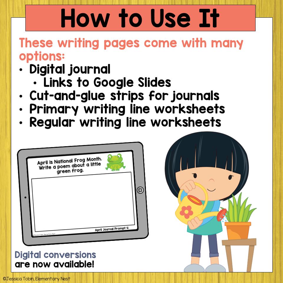 April Writing Prompts, Spring - Writing Papers, Digital Slides, or ...